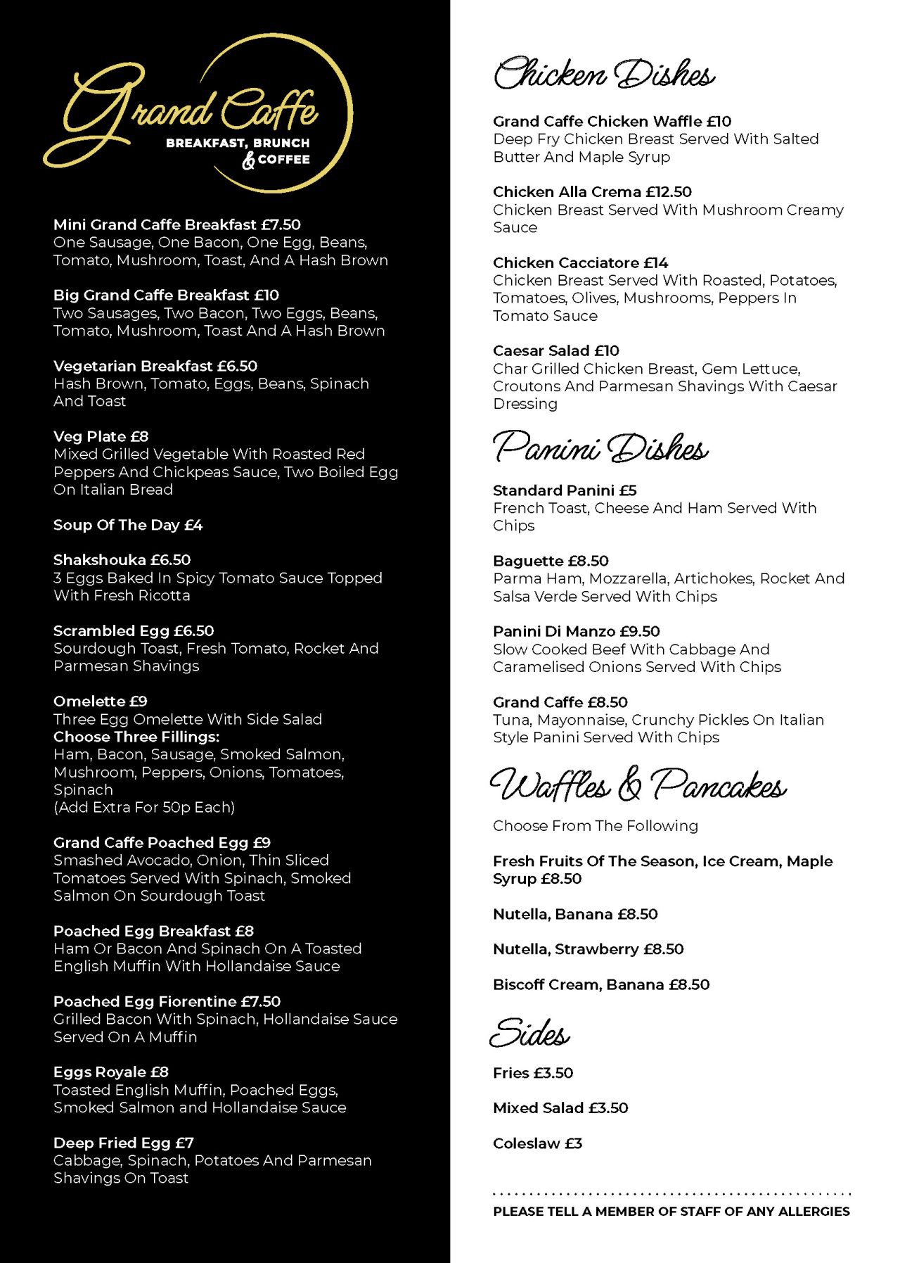 Grand Caffe Menu | Grand Caffe Stockport